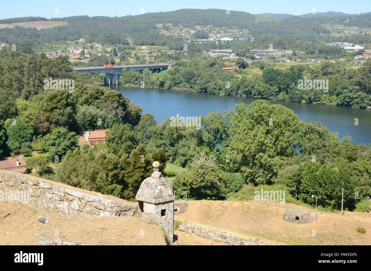 The river Minho between Spain and Portugal from the fort in Valenca do ...