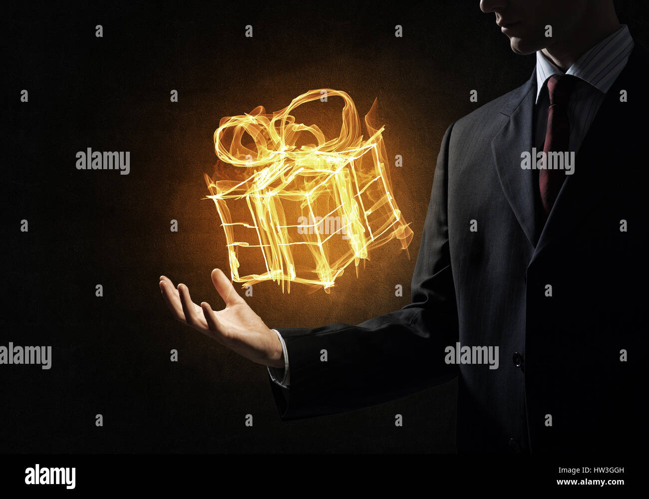 Fire gift box Stock Photo - Alamy