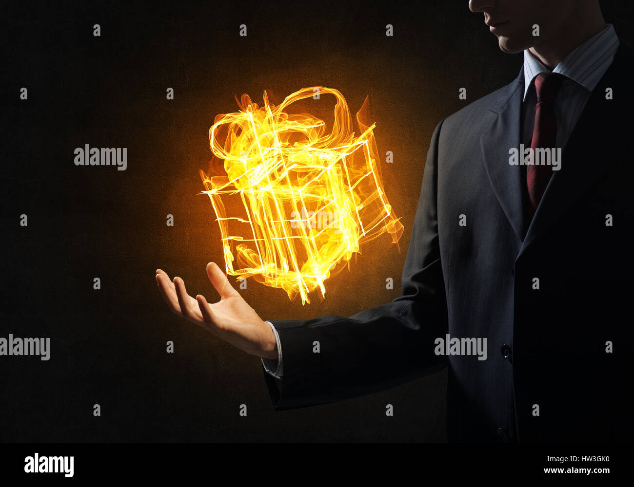 Fire gift box Stock Photo - Alamy