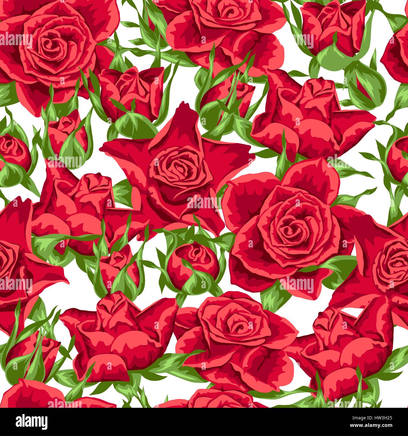 Seamless pattern with red roses. Beautiful realistic flowers, buds and ...