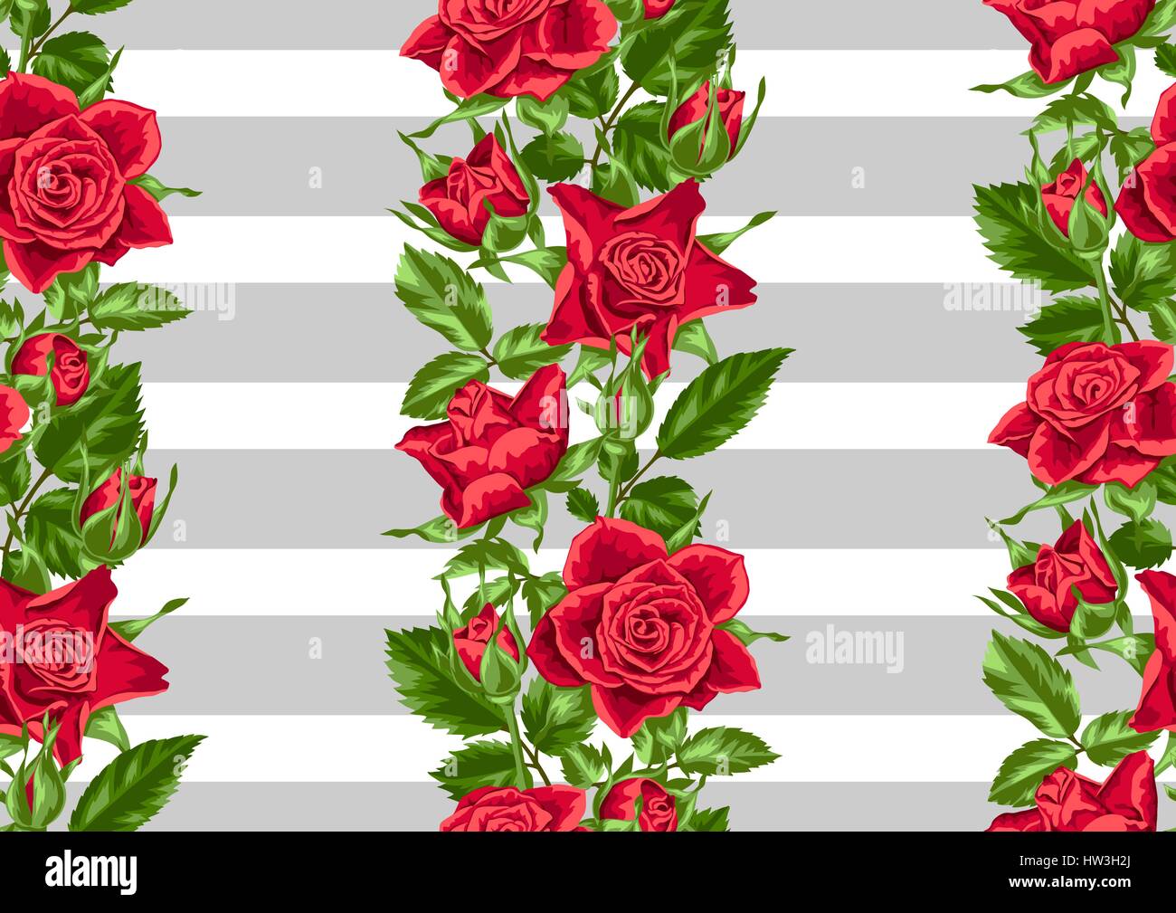 Seamless pattern with red roses. Beautiful realistic flowers, buds and ...