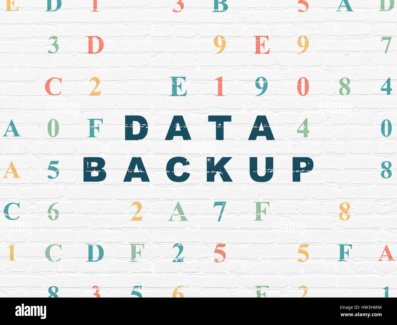 Information concept: Painted blue text Data Backup on White Brick wall background with ...