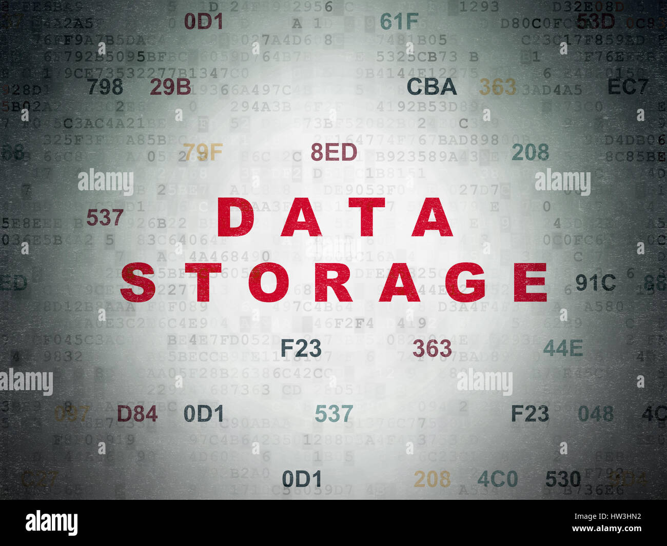Information concept: Painted red text Data Storage on Digital Data Paper background with ...