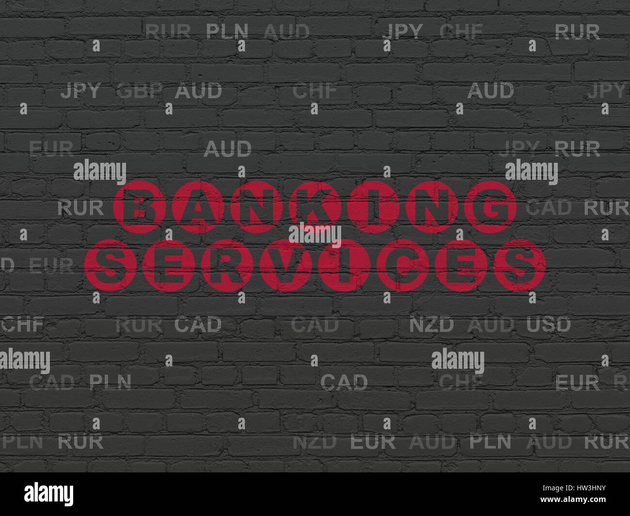 Banking concept: Painted red text Banking Services on Black Brick wall ...