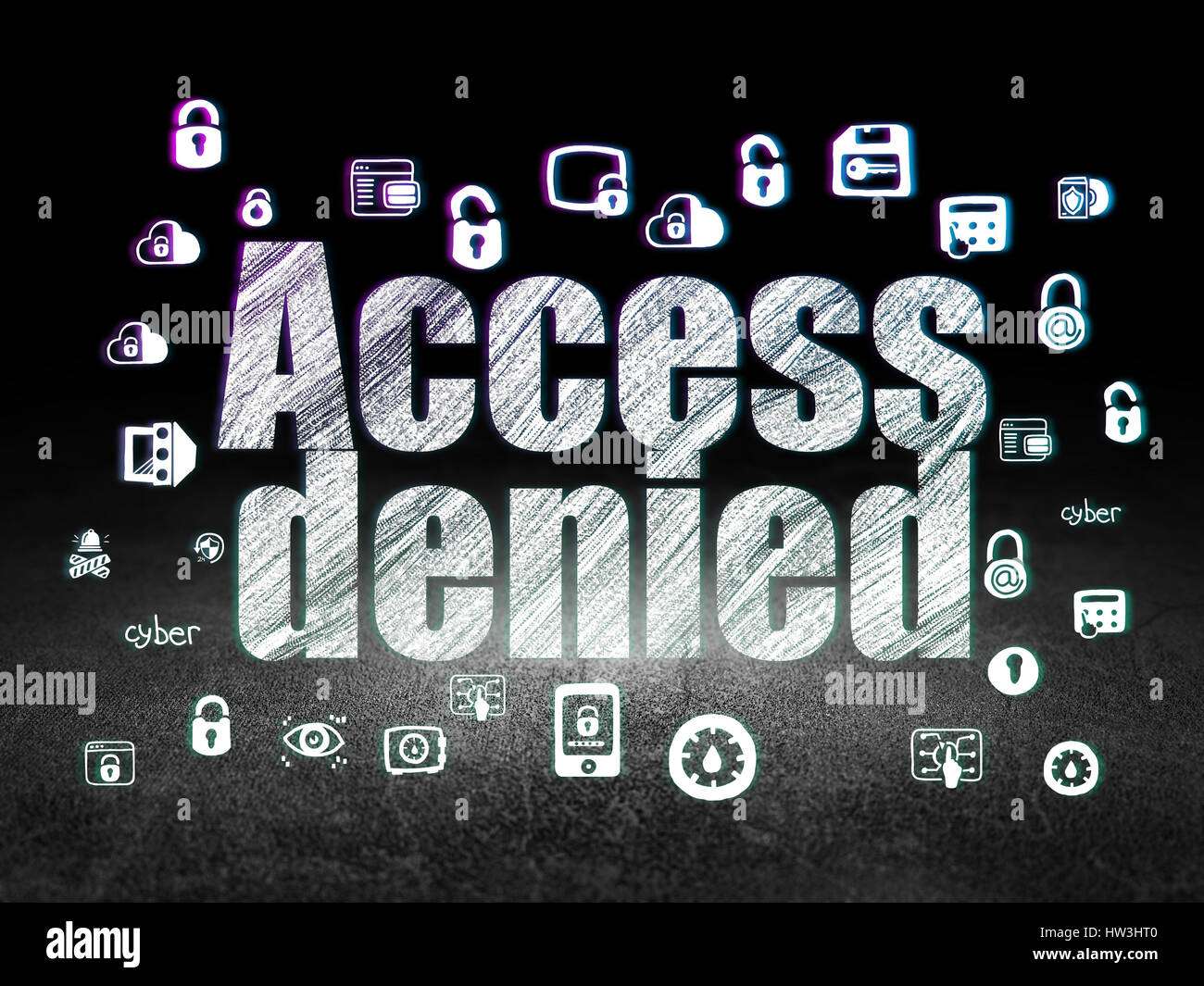 Security concept: Glowing text Access Denied, Hand Drawn Security Icons ...