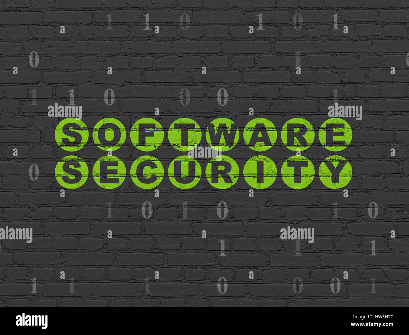 Protection concept: Painted green text Software Security on Black Brick wall background with ...