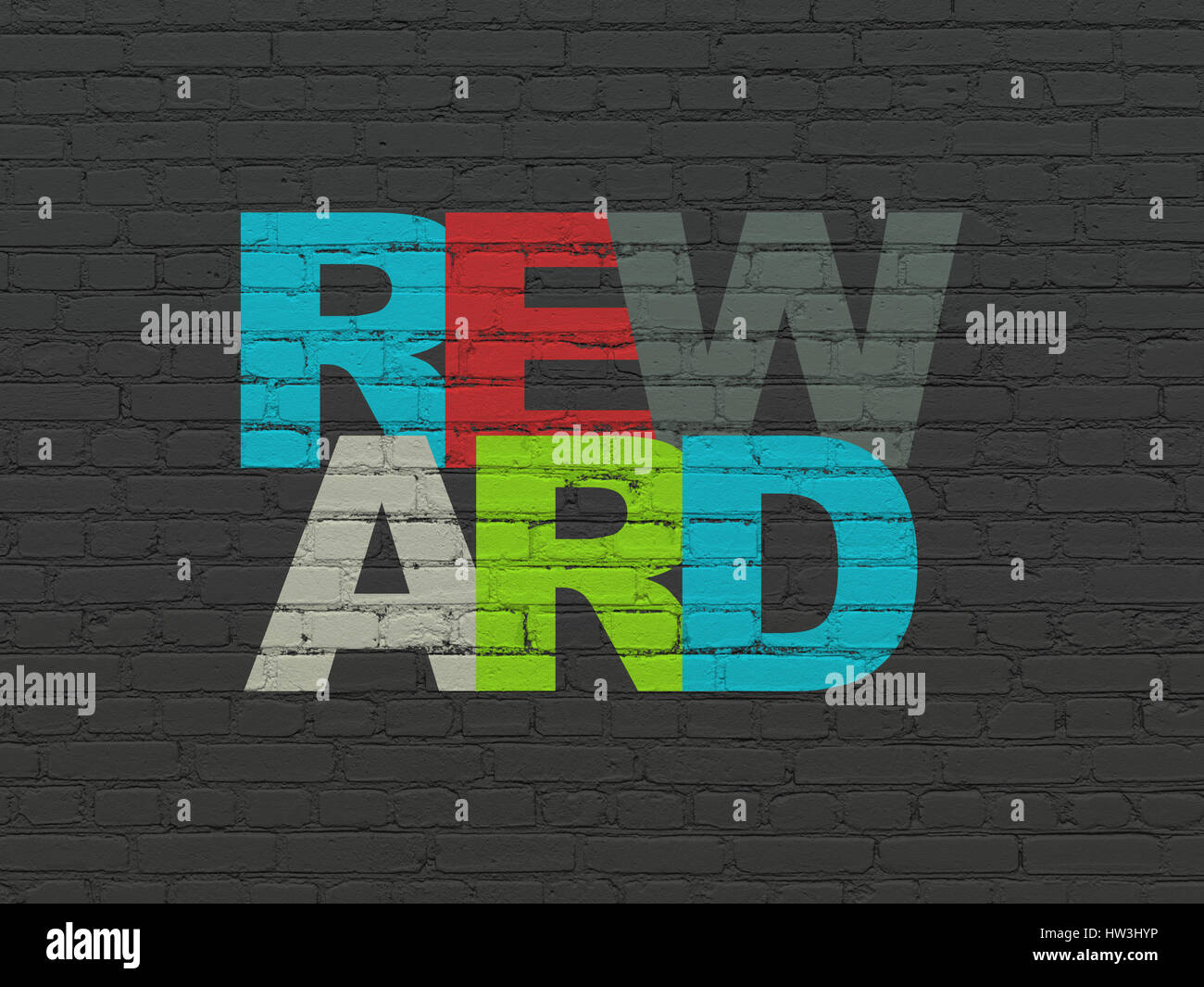 Finance concept: Painted multicolor text Reward on Black Brick wall ...
