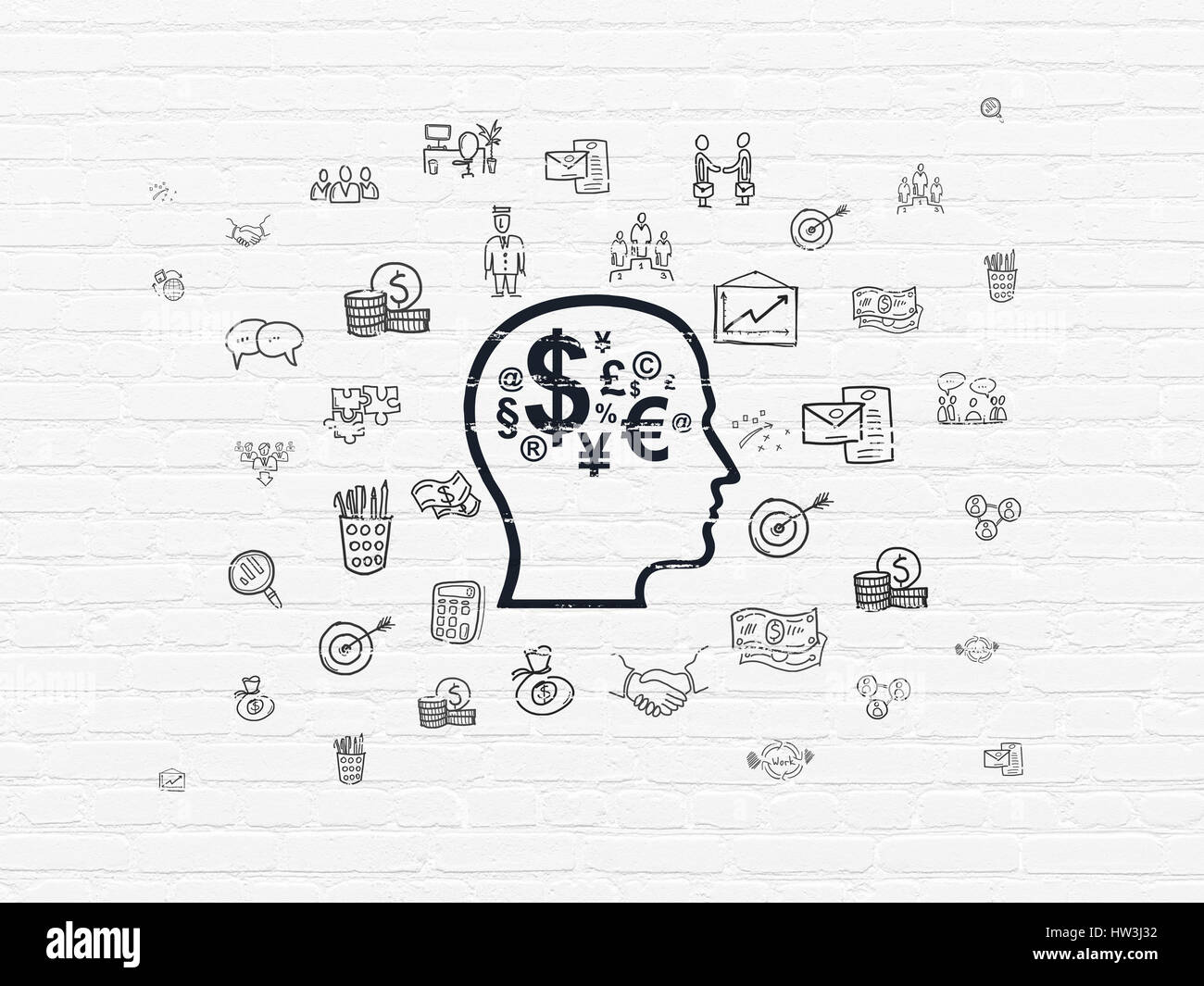Finance concept: Painted black Head With Finance Symbol icon on White ...