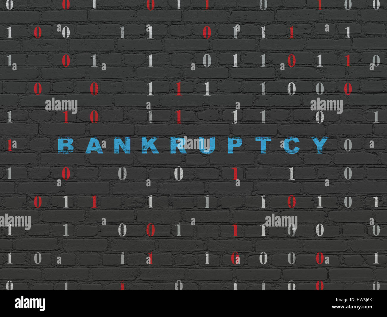 Finance concept: Painted blue text Bankruptcy on Black Brick wall background with Binary Code ...