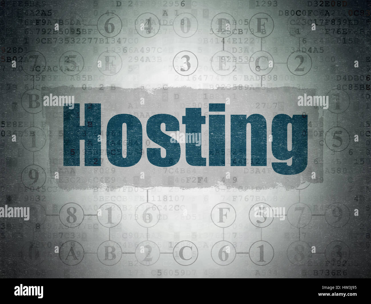 Web design concept: Painted blue text Hosting on Digital Data Paper background with Scheme Of ...