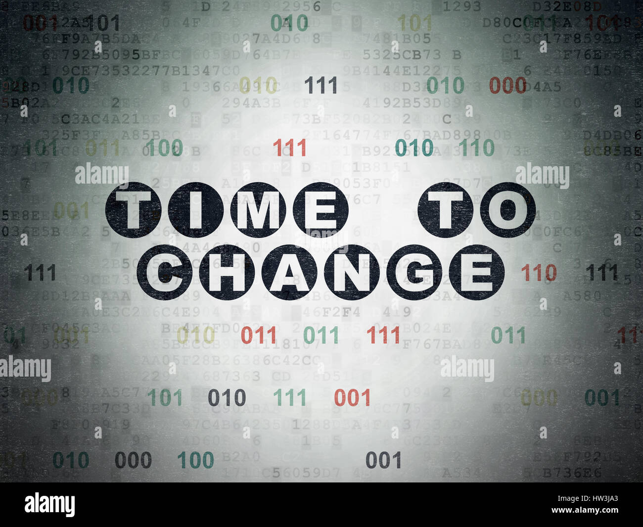 Timeline concept: Painted black text Time to Change on Digital Data Paper background with Binary ...