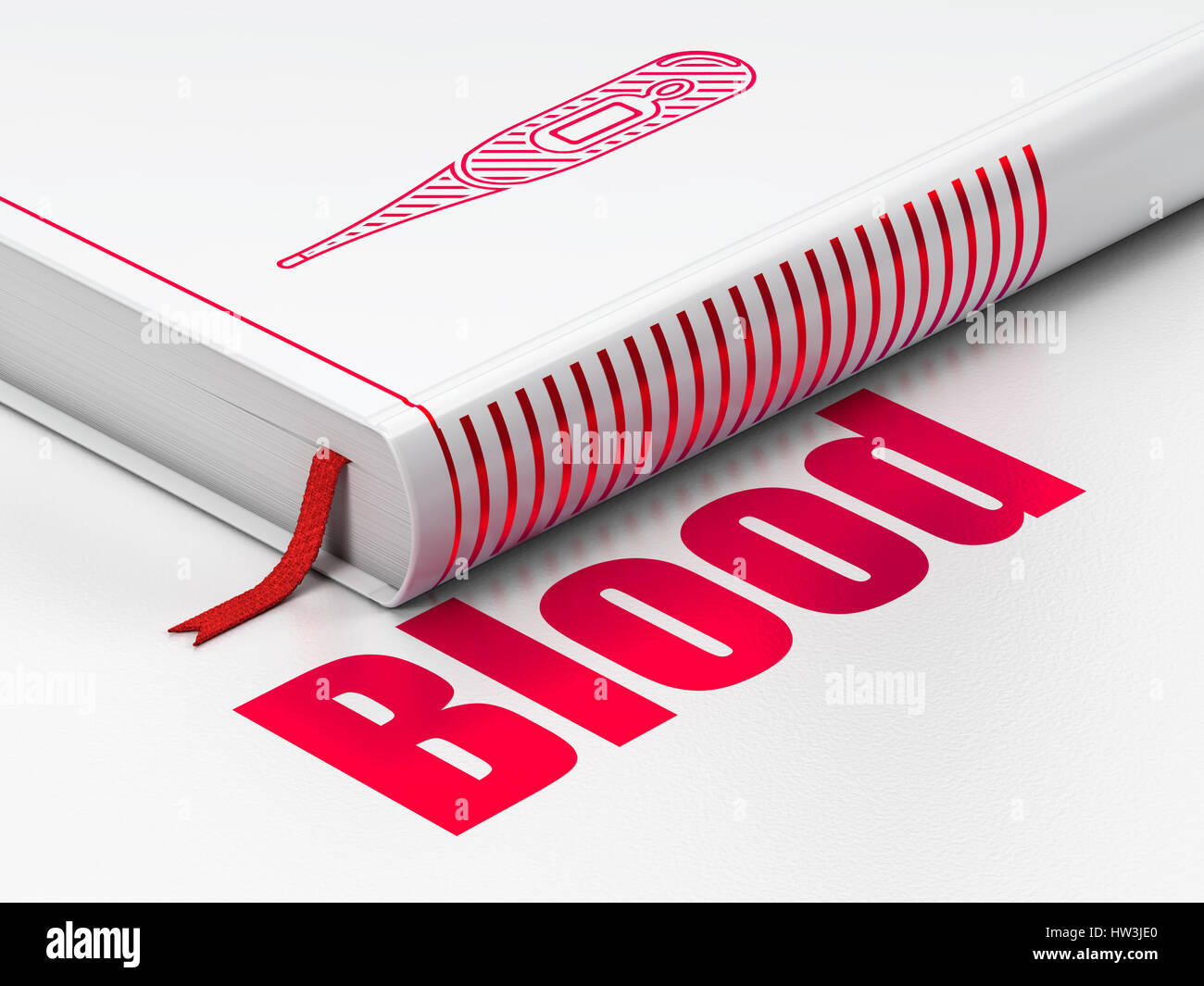 Health concept: closed book with Red Thermometer icon and text Blood on ...