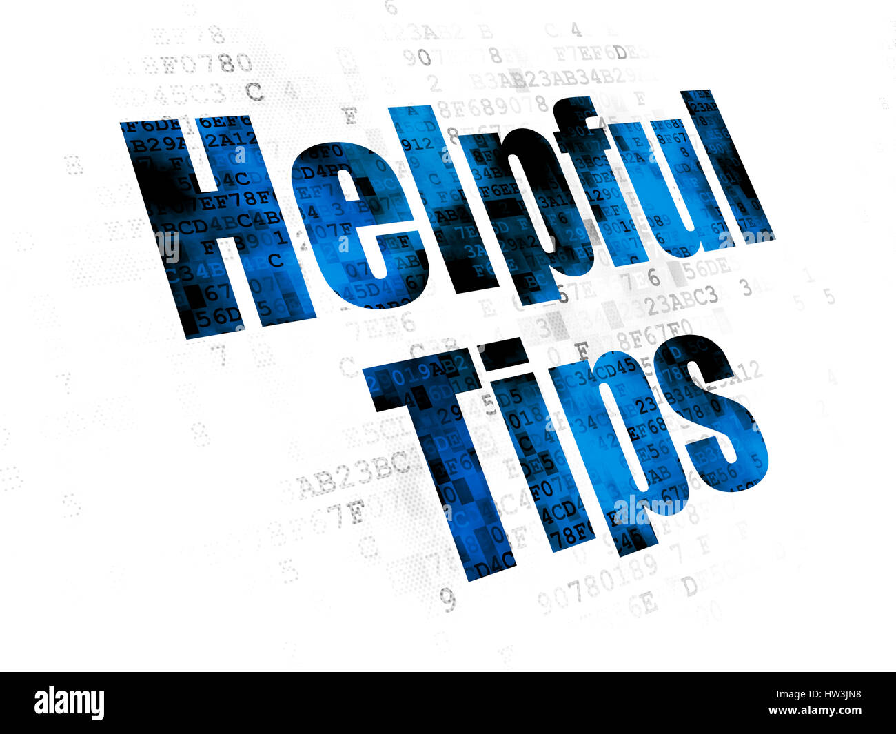 Learning concept: Pixelated blue text Helpful Tips on Digital ...