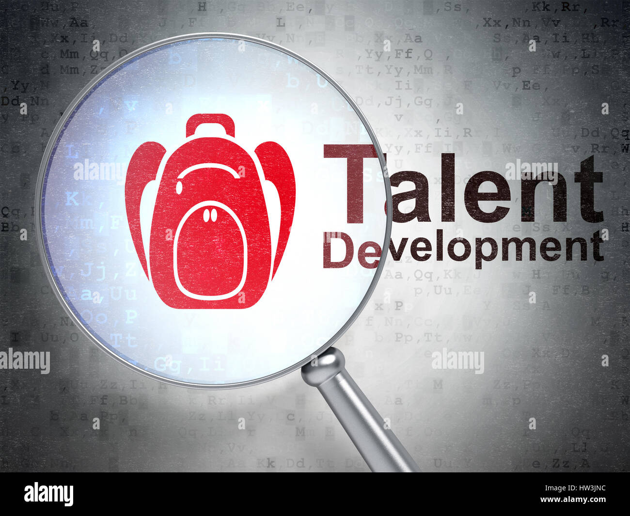 Studying concept: magnifying optical glass with Backpack icon and ...