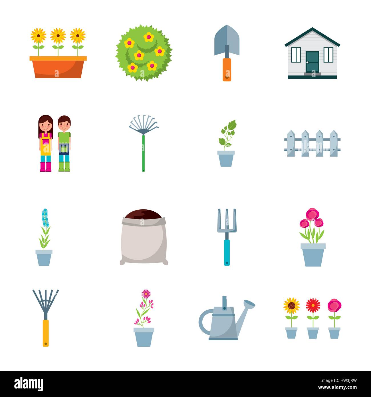 Gardening man woman wheelbarrow Stock Vector Images - Alamy