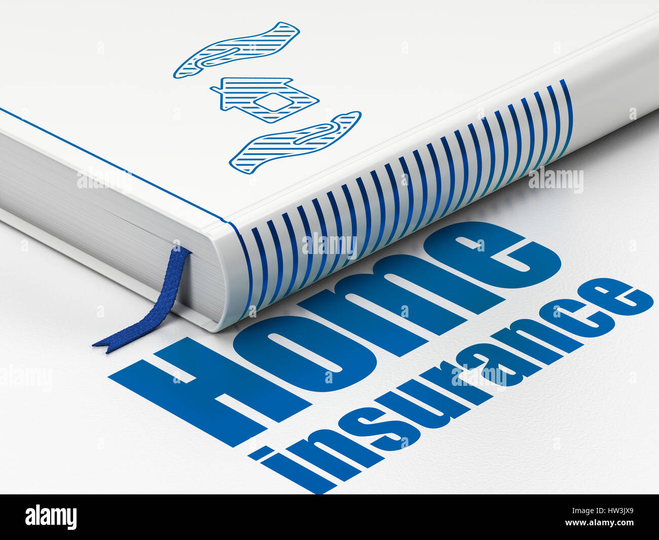 Insurance concept: closed book with Blue House And Palm icon and text ...