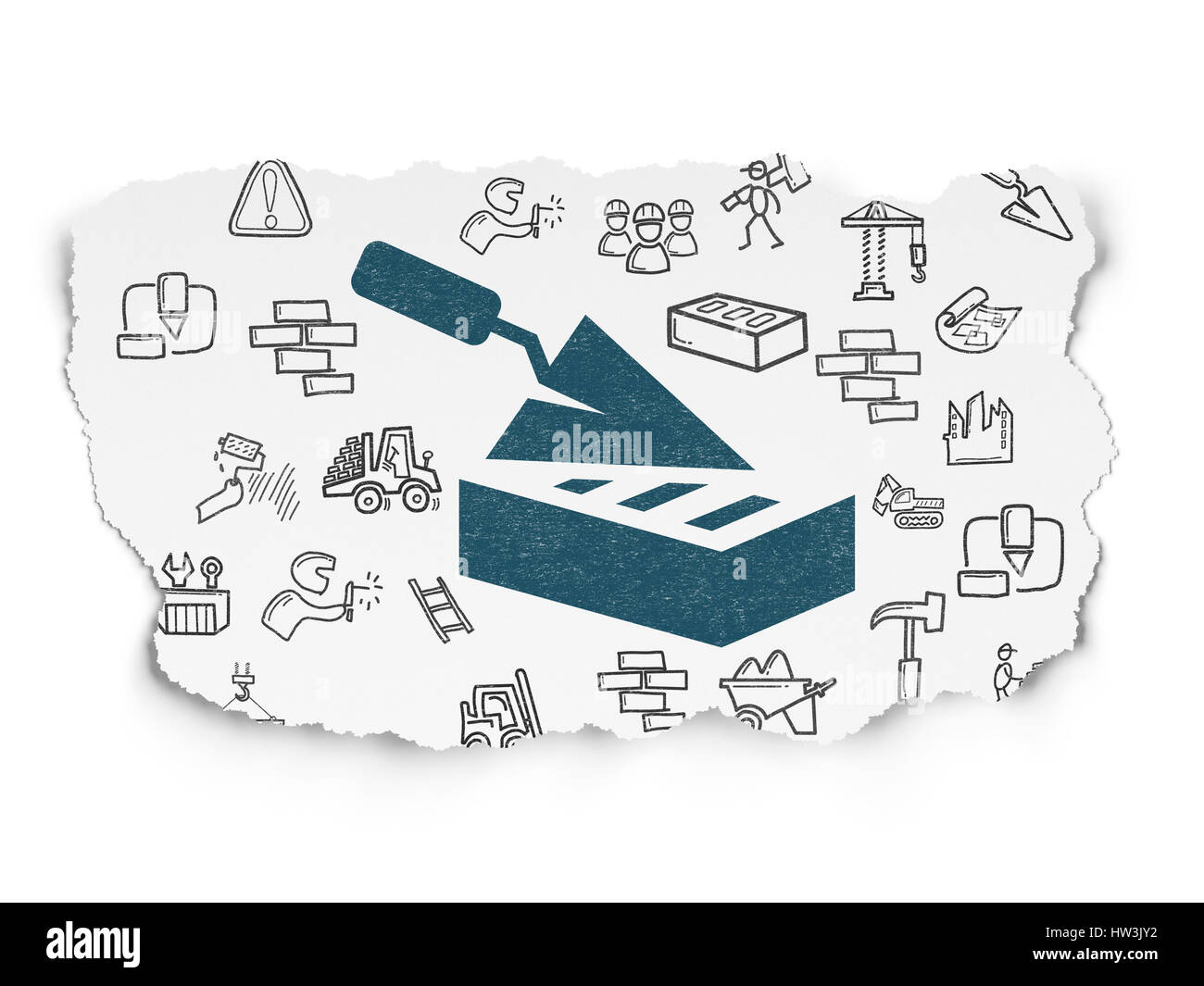 Construction concept: Painted blue Brick Wall icon on Torn Paper ...