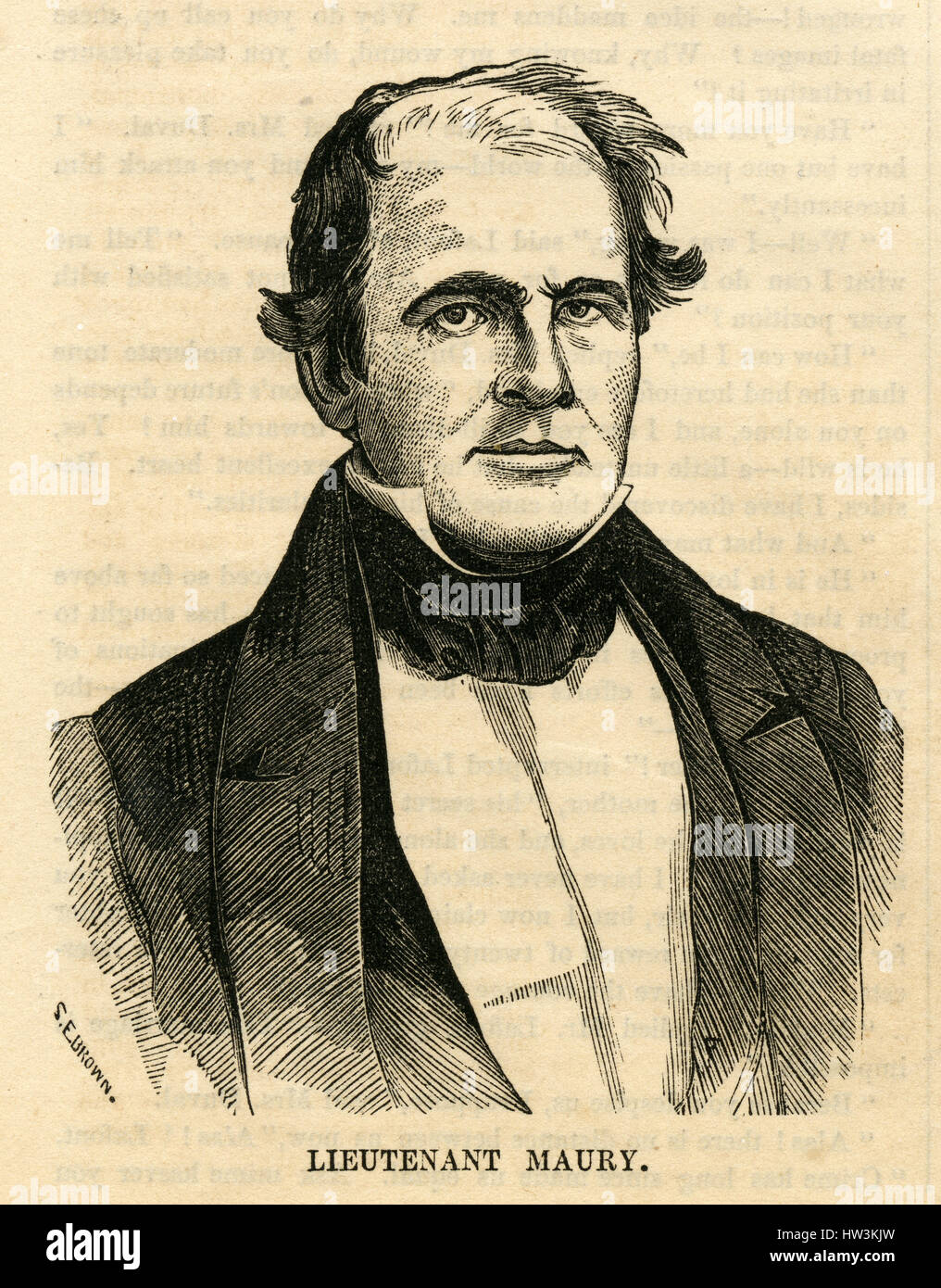 Antique 1854 engraving, "Lieutenant M.F. Maury." Matthew Fontaine Maury ...