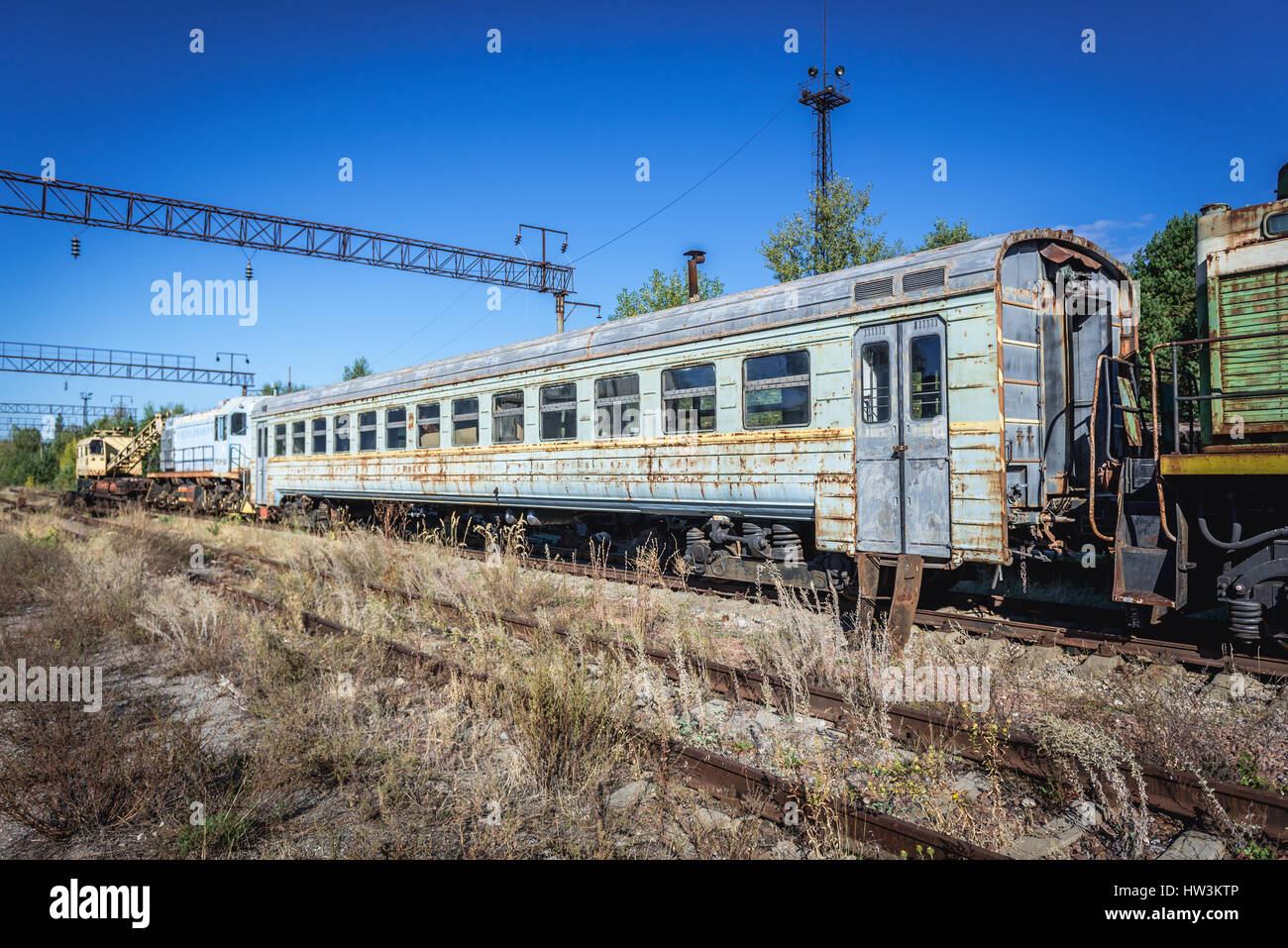 Old train in abandoned Yaniv town railway station, Chernobyl Nuclear ...