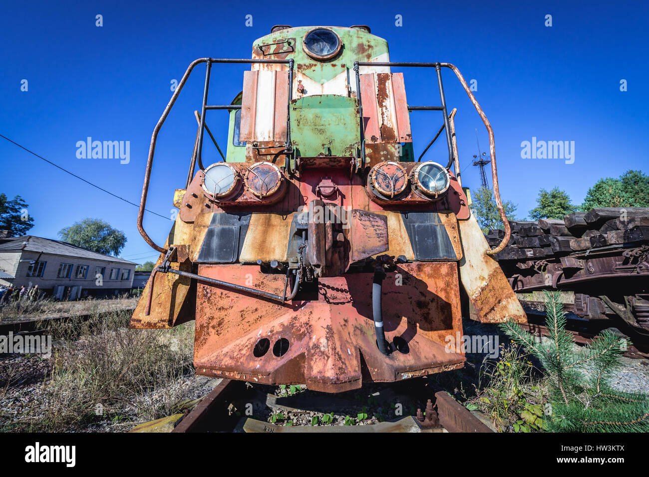 Old locomotive on Yaniv railway station, Chernobyl Nuclear Power Plant ...