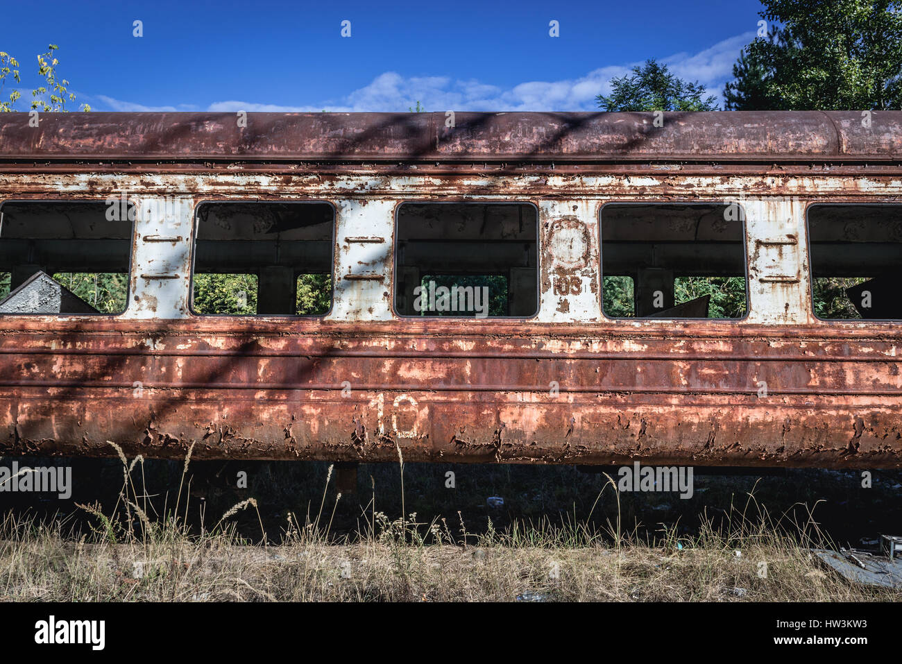 Rusty wagons in abandoned Yaniv town railway station, Chernobyl Nuclear ...