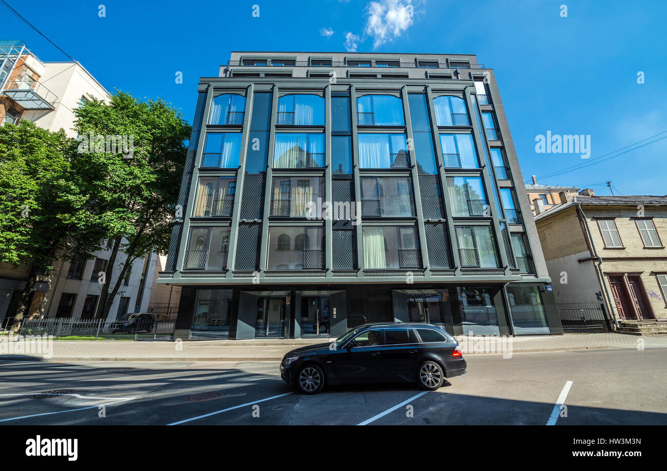 Modern residential building on Baznicas Street (Church Street) in Riga ...