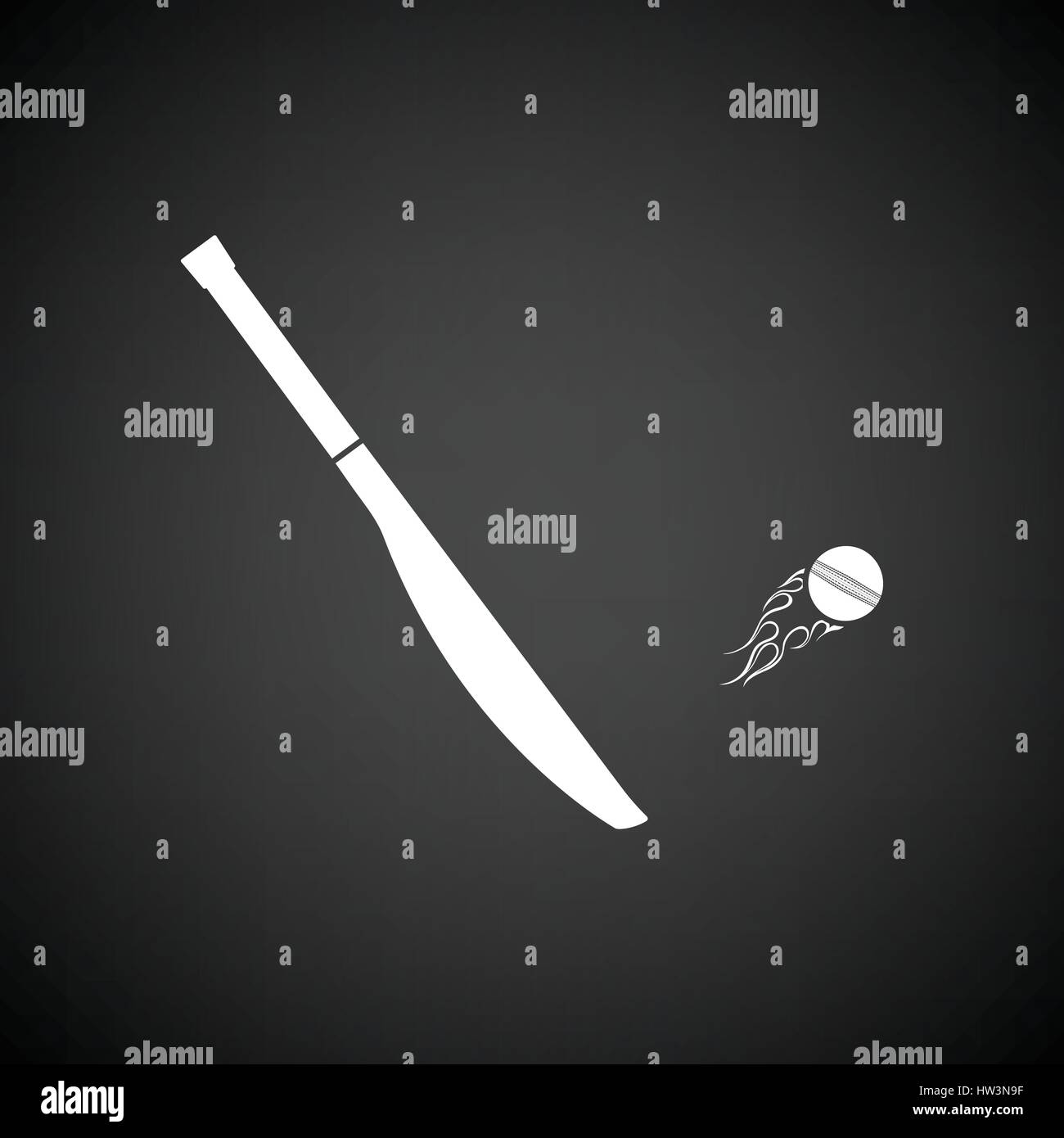 Cricket bat icon. Black background with white. Vector illustration ...