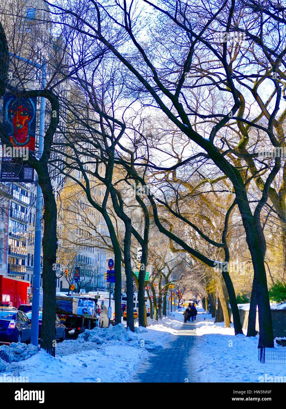 People walking on Museum Mile path cleared of snow after Blizzard ...