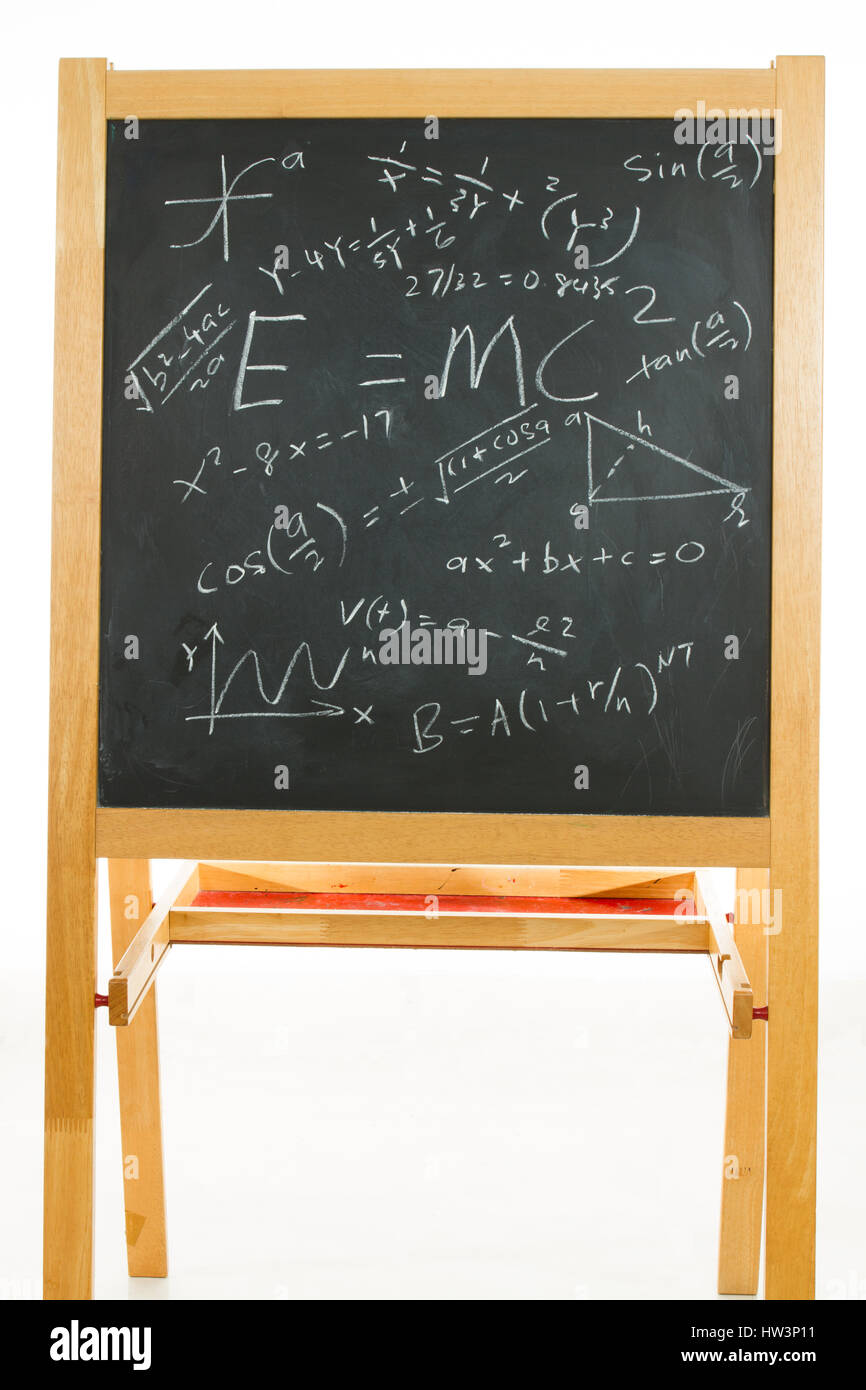Blackboard or chalkboard with mathematics formulas in plain isolated ...