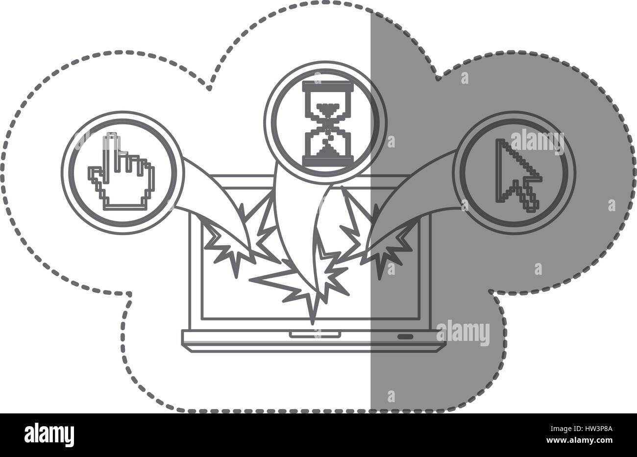 sticker silhouette tech laptop broken with icons Stock Vector Image ...