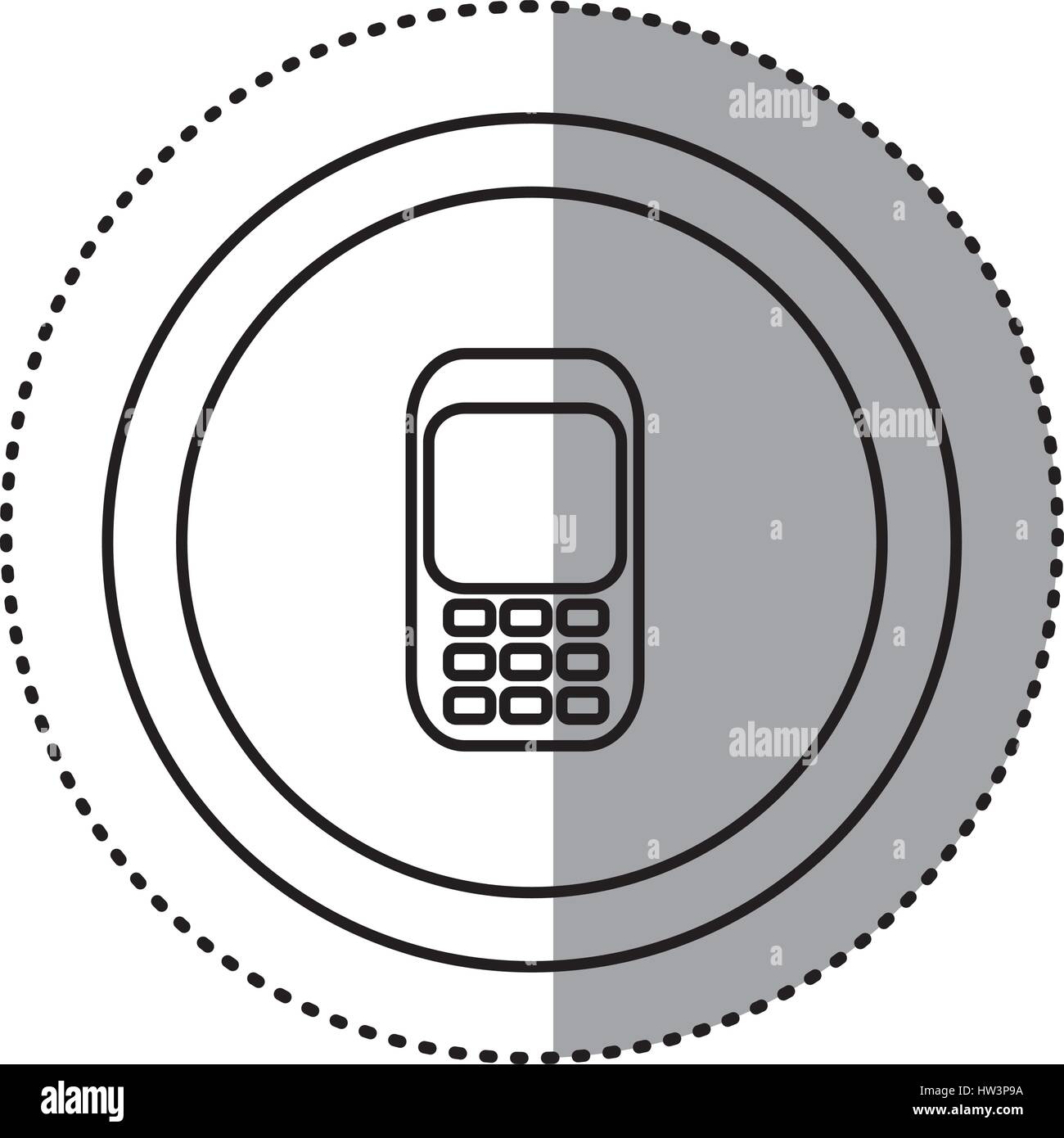 sticker silhouette circular frame with silhouette cellphone icon Stock ...