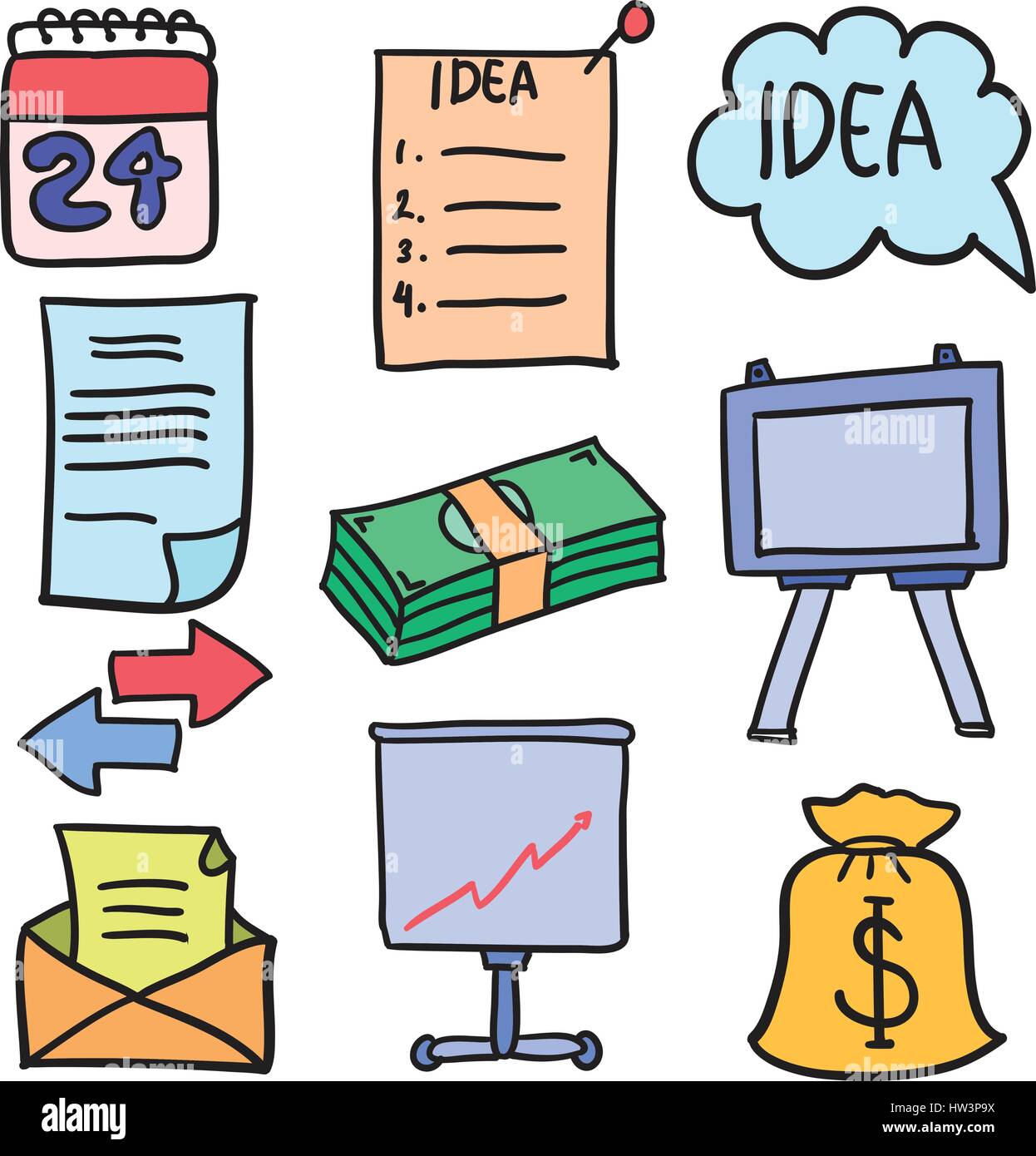 Vector illustration of object business doodles Stock Vector Image & Art ...