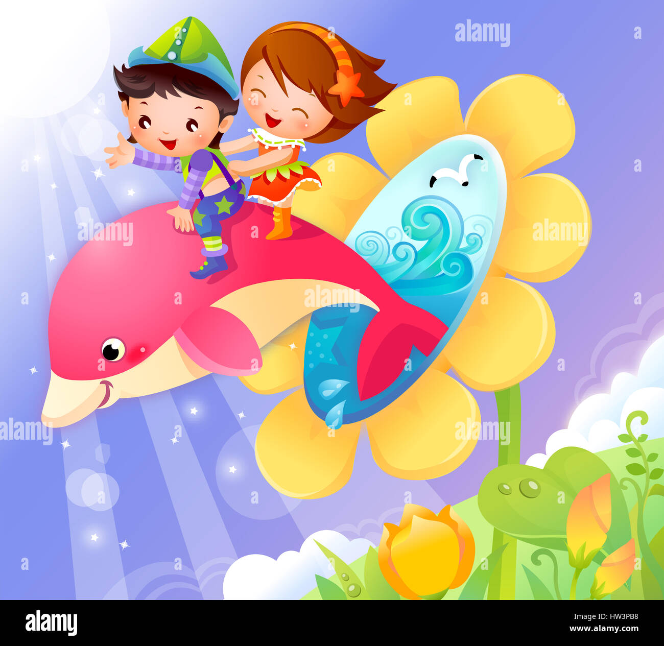 Boy dolphin cartoon illustration hi-res stock photography and images ...