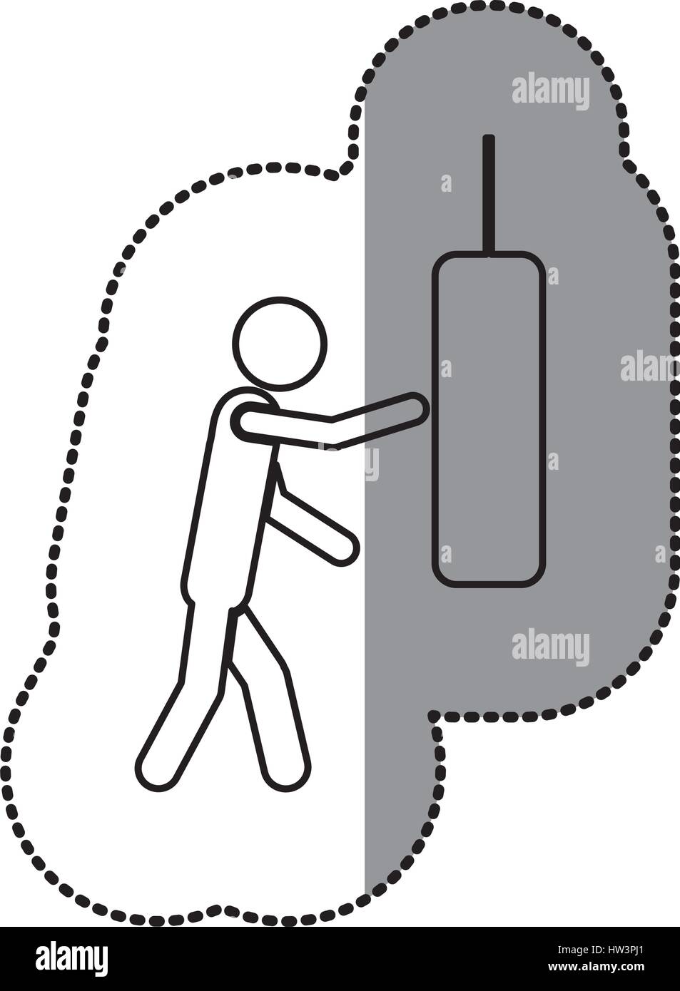 sticker of monochrome pictogram with man knocking punching bag Stock ...