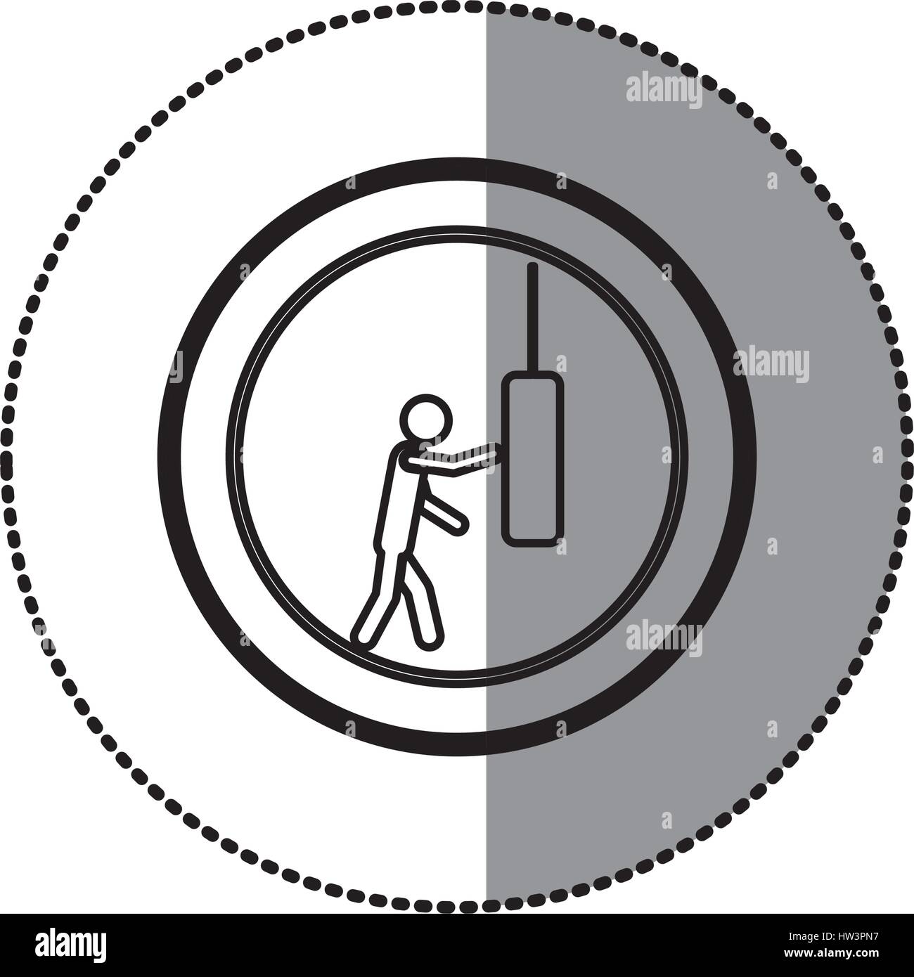 sticker of monochrome pictogram with man knocking punching bag in ...