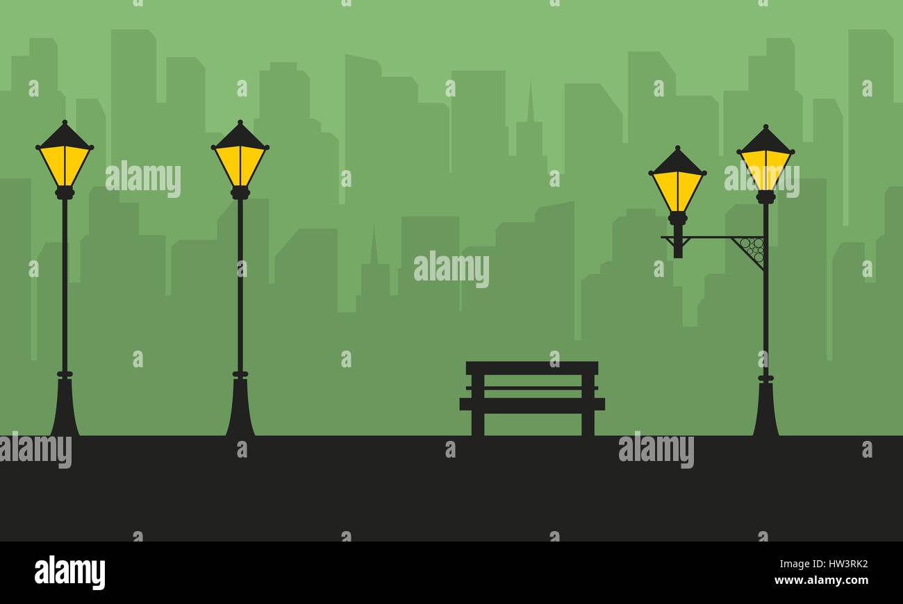 Silhouette of city with street lamp scenery Stock Vector Image & Art ...