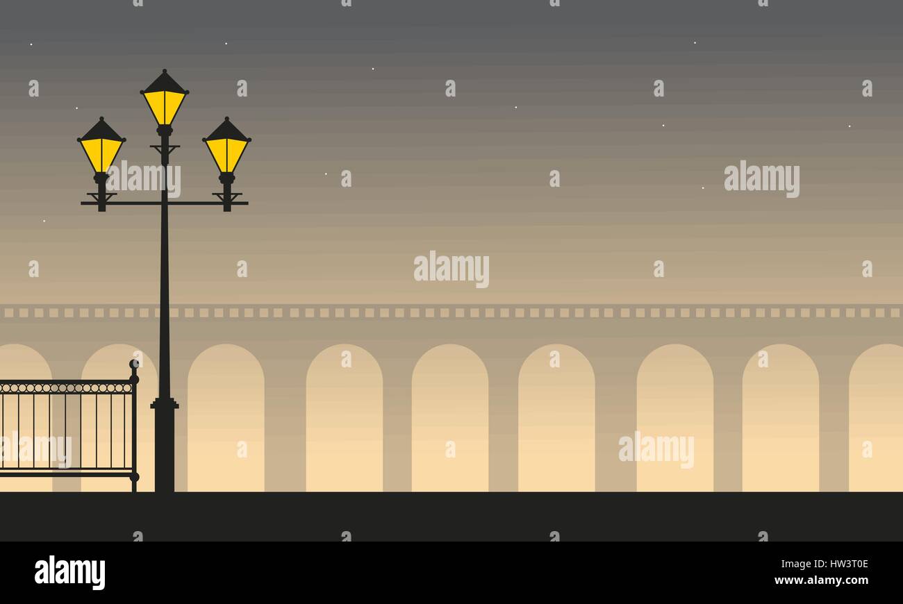 Silhouette of bridge with street lamp scenery Stock Vector Image & Art ...