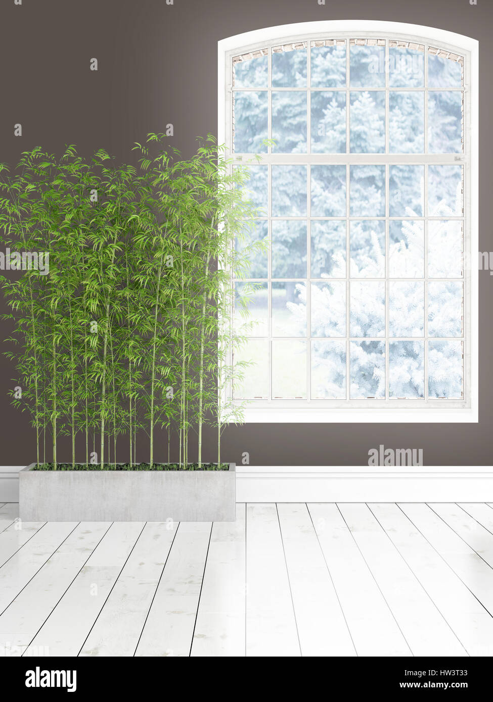 Modern bright interior with large window . 3D rendering Stock Photo - Alamy