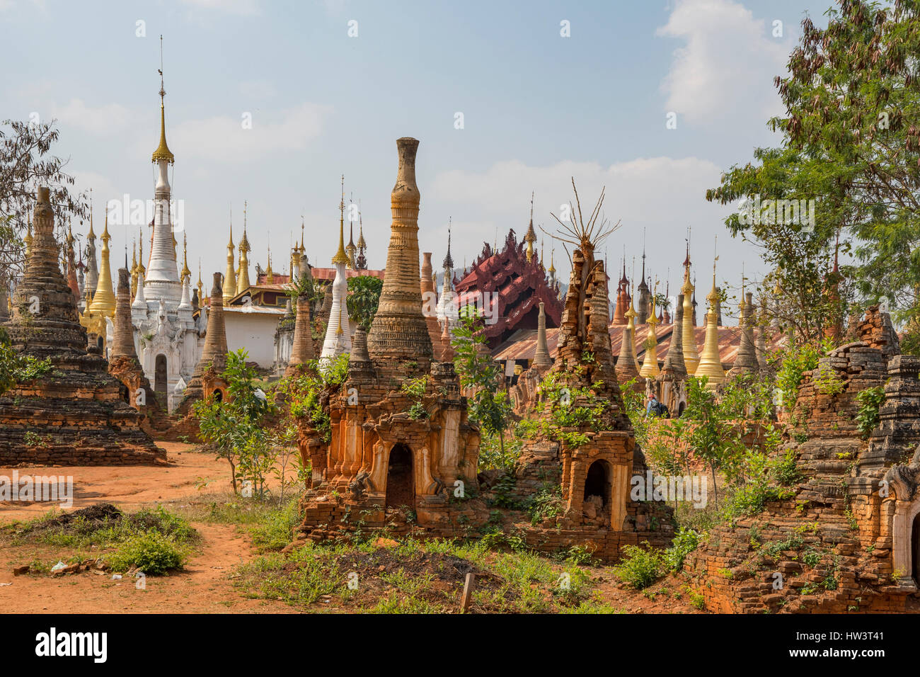 Stupas at Inlay Shwe Inn Tain Pagoda, Indein, Myanmar Stock Photo - Alamy