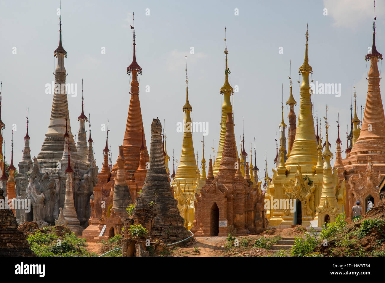 Stupas at Inlay Shwe Inn Tain Pagoda, Indein, Myanmar Stock Photo - Alamy