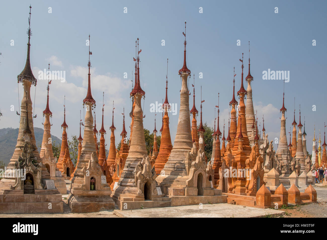 Stupas at Inlay Shwe Inn Tain Pagoda, Indein, Myanmar Stock Photo - Alamy