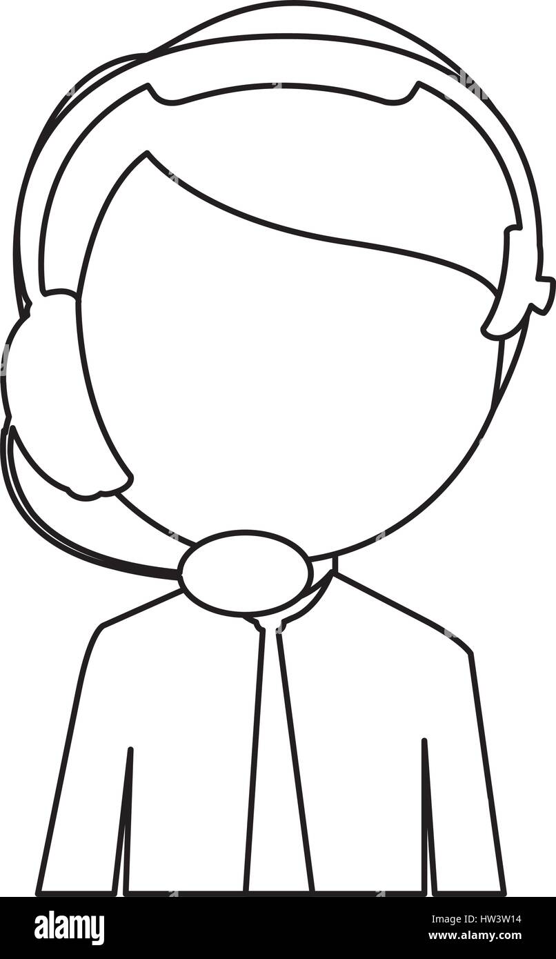 monochrome contour with half body man of call center Stock Vector Image ...