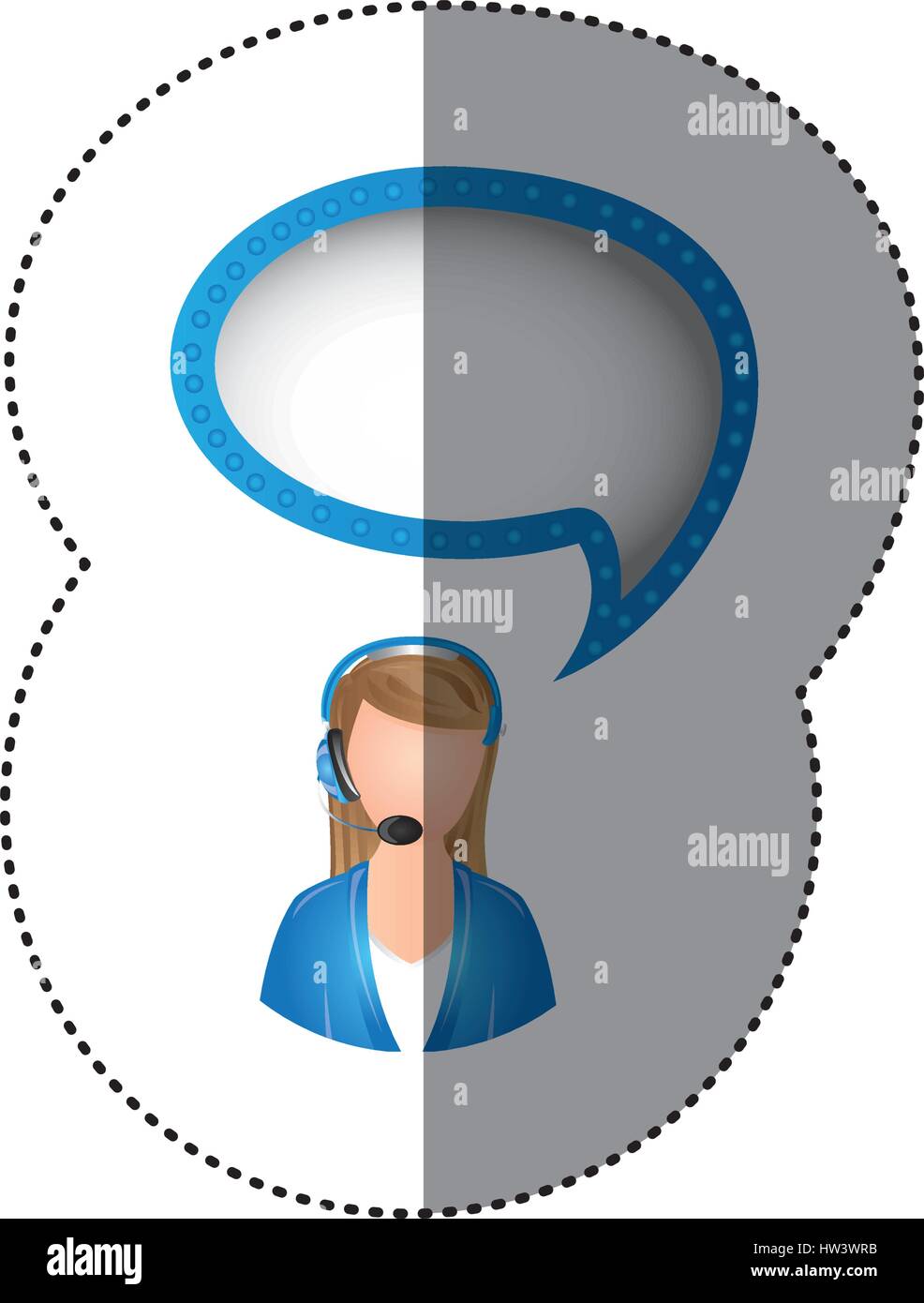 color sticker of circular frame with woman call center with cloud ...