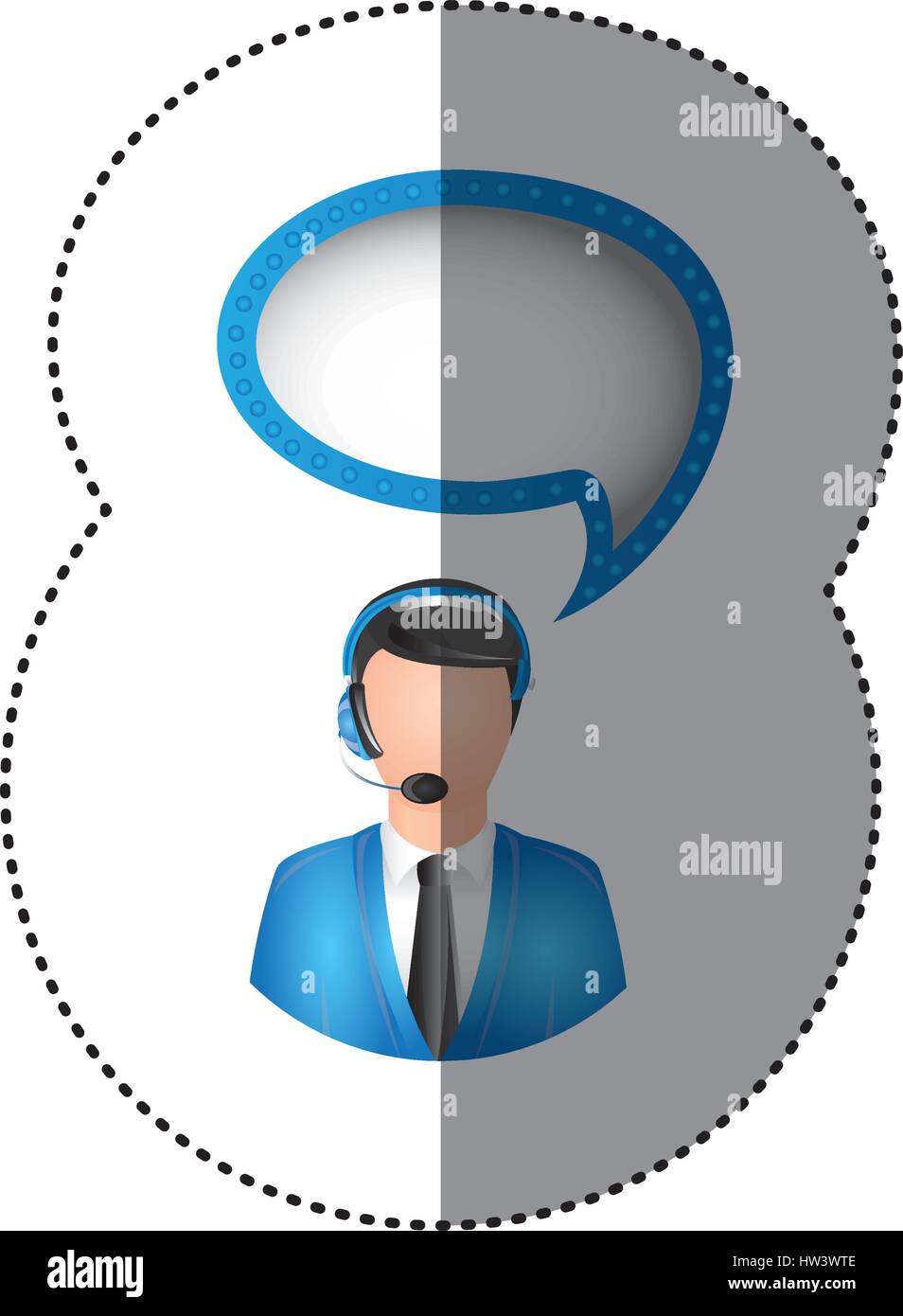 color sticker of circular frame with man call center with cloud speech ...