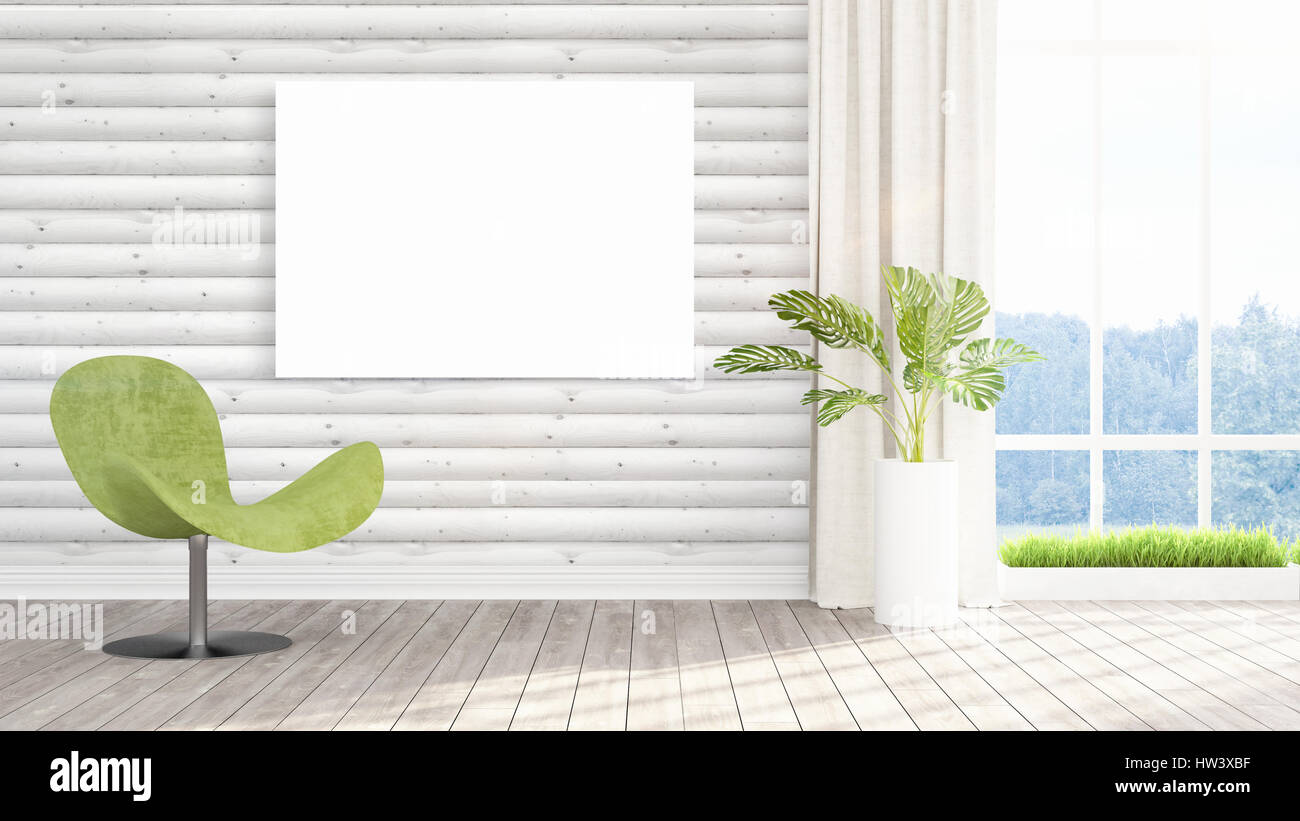 Modern bright interior with empty frame . 3D rendering Stock Photo - Alamy