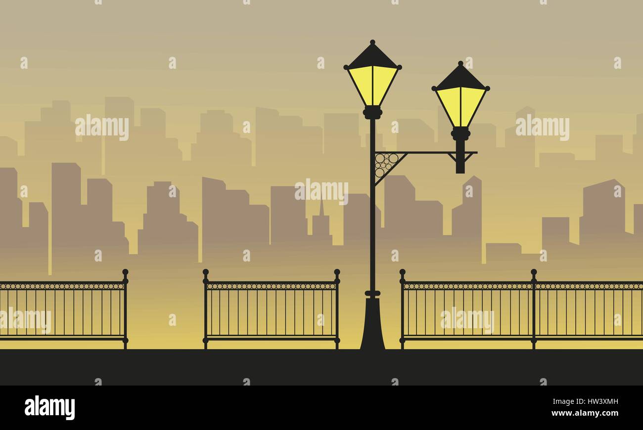 Silhouette town background with street lamp scenery Stock Vector Image ...