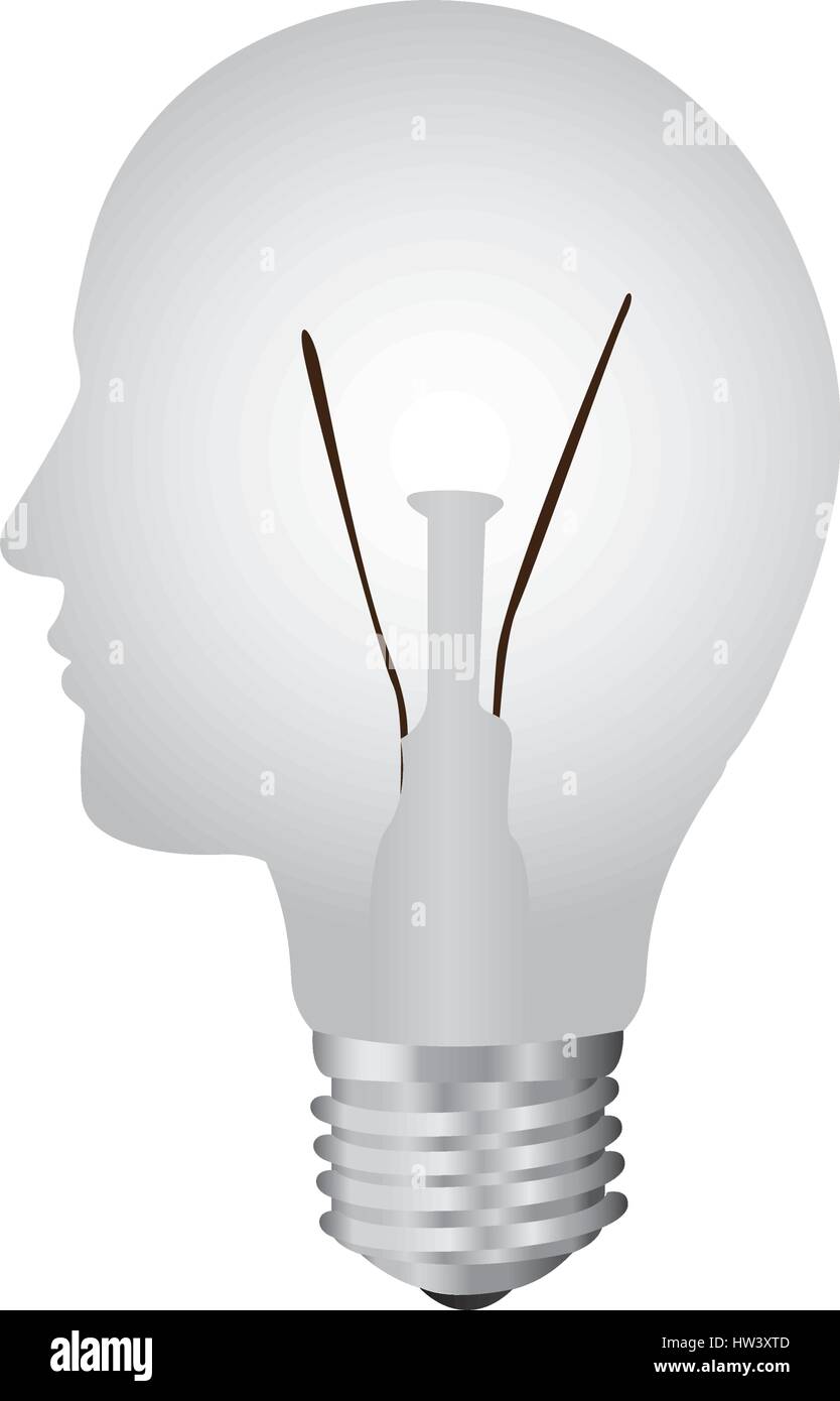 color silhouette of light bulb with glass in shape of human face Stock ...