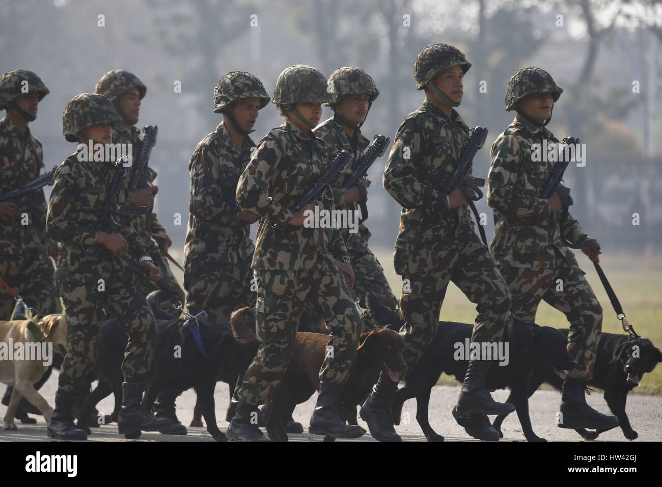 Kathmandu, Nepal. 17th Mar, 2017. Nepalese Army soldiers march past ...