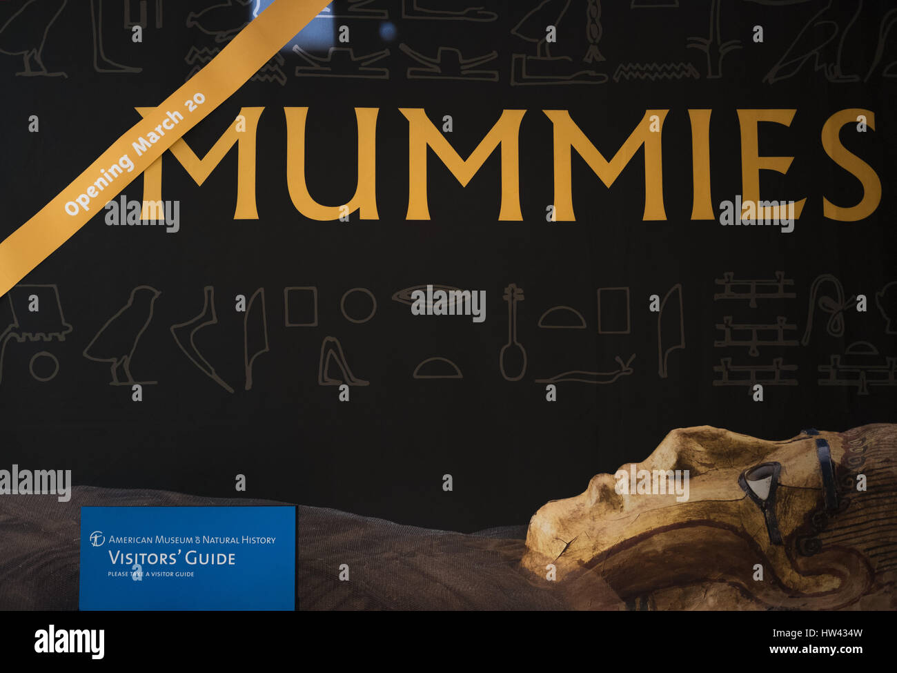 New York, USA. 16th Mar, 2017. A poster of the "Mummies" exhibition is ...