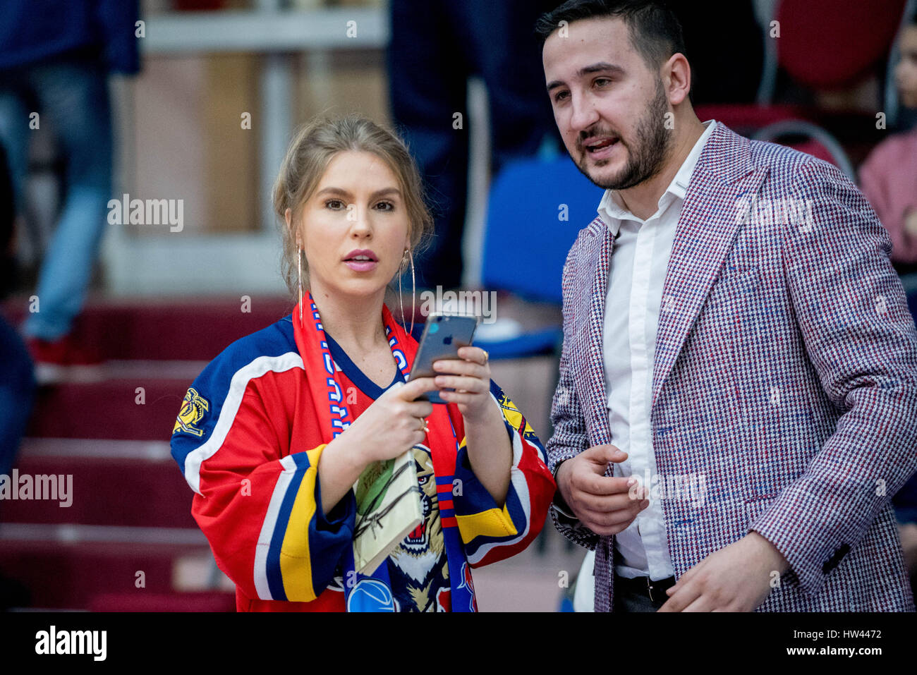 March 15, 2017: Corina a romanian singer during the LNBM - Men's ...